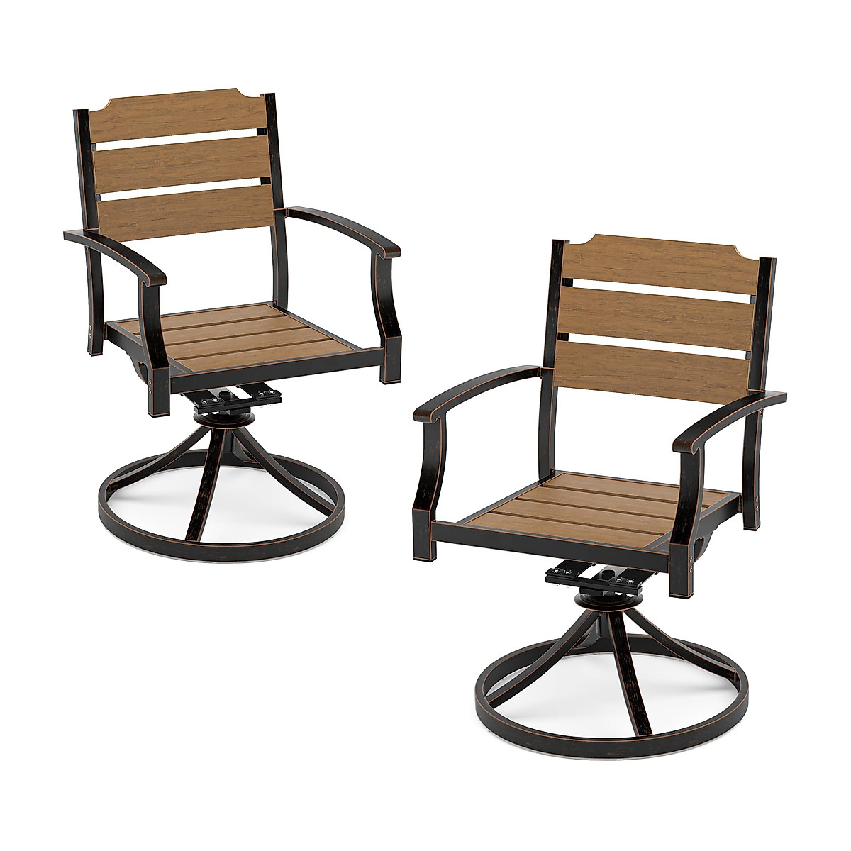 Cozyman Outdoor Dining Chair Set of 2, Swivel Rocking Patio Chairs, HDPE Seat with Aluminum Frame Patio Dining Chairs, Outdoor Chairs, Balcony Chair for Backyard Deck Porch, Brown-Oil Printed