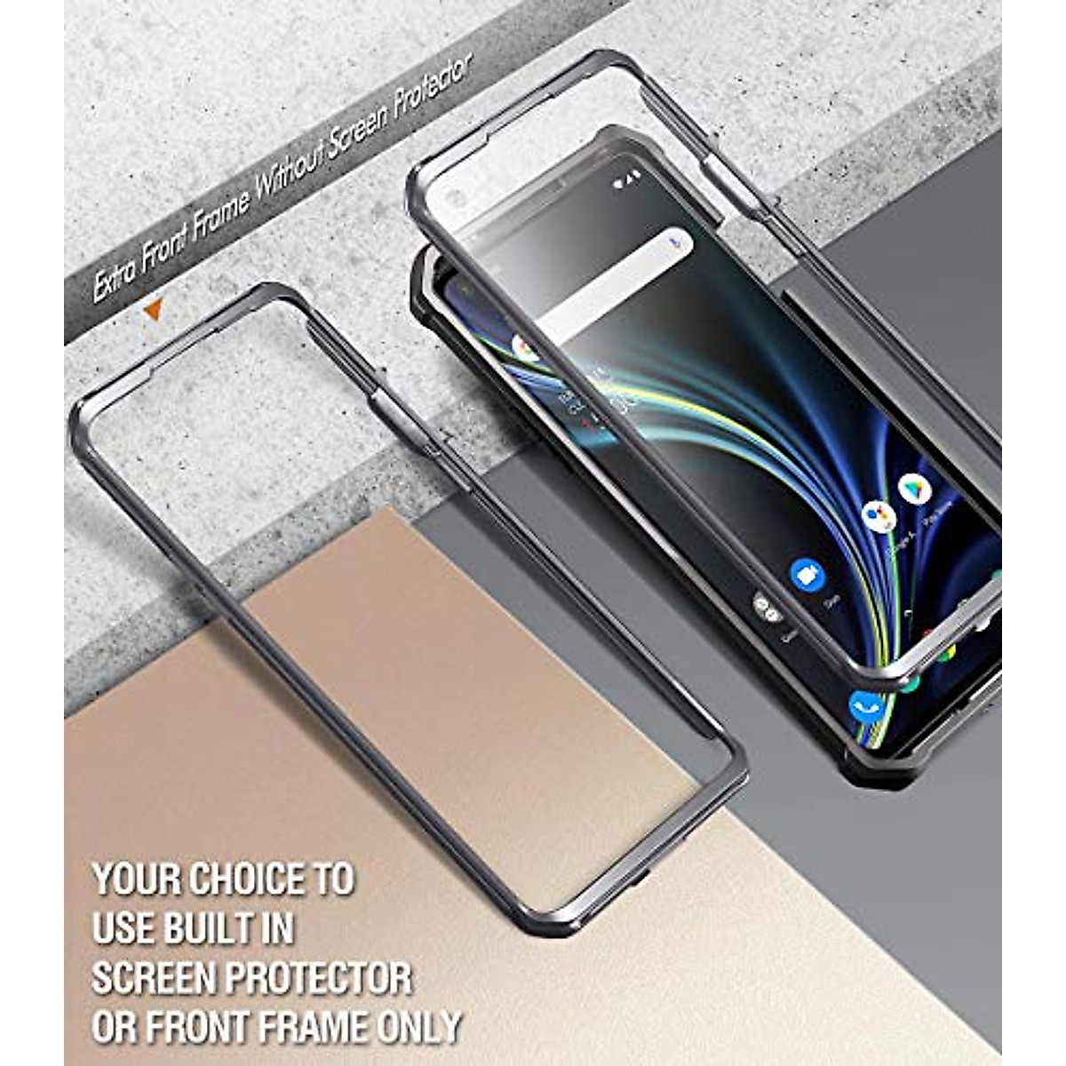 Poetic Guardian for Oneplus 8 Case, [Not Compatible with Verizon Version] Full-Body Hybrid Shockproof Bumper Cover with Built-in-Screen Protector, Black/Clear
