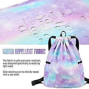 Ryushoyo Unicorn Gym Drawstring Backpack, Sports Gym Bag for Girls Kids Waterproof Swimming Beach Sackpack Birthday Christmas Gift with Water Bottle Pocket Pink