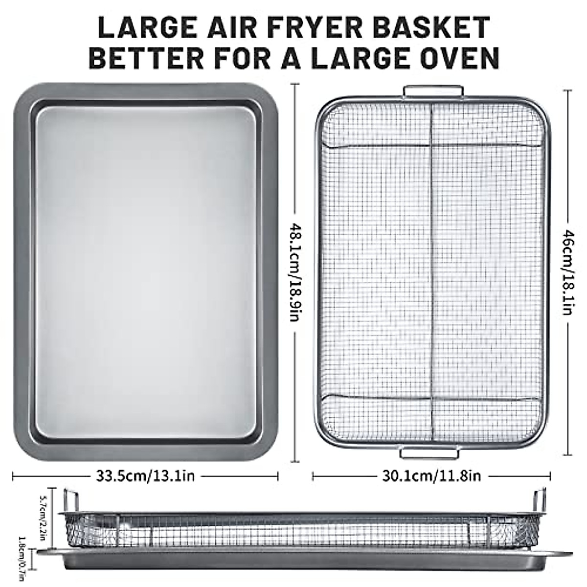 Air Fryer Basket For Oven, 18.1x11.8inch Stainless Steel Large Air Fryer Tray For Oven, Non-sitck Grill Basket Air Fryer Pan, Baking Sheet Cookie Sheet 2 Piece Set