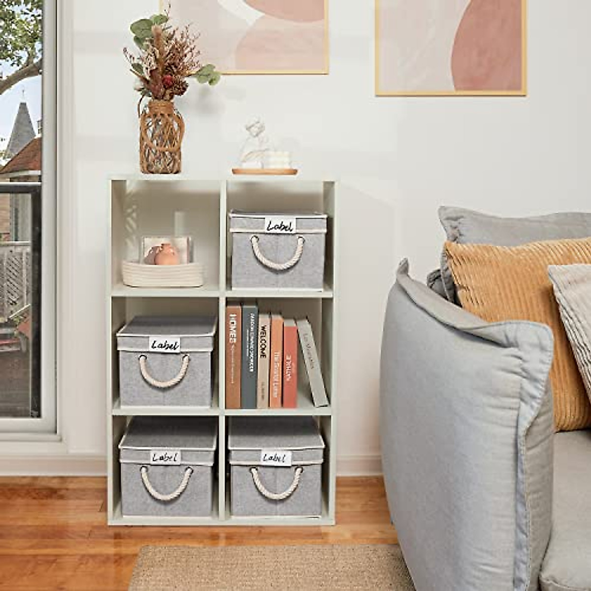 LoforHoney Home Bundle- Storage Bins with Lids, Light Gray, Large 4-Pack & XLarge 2-Pack