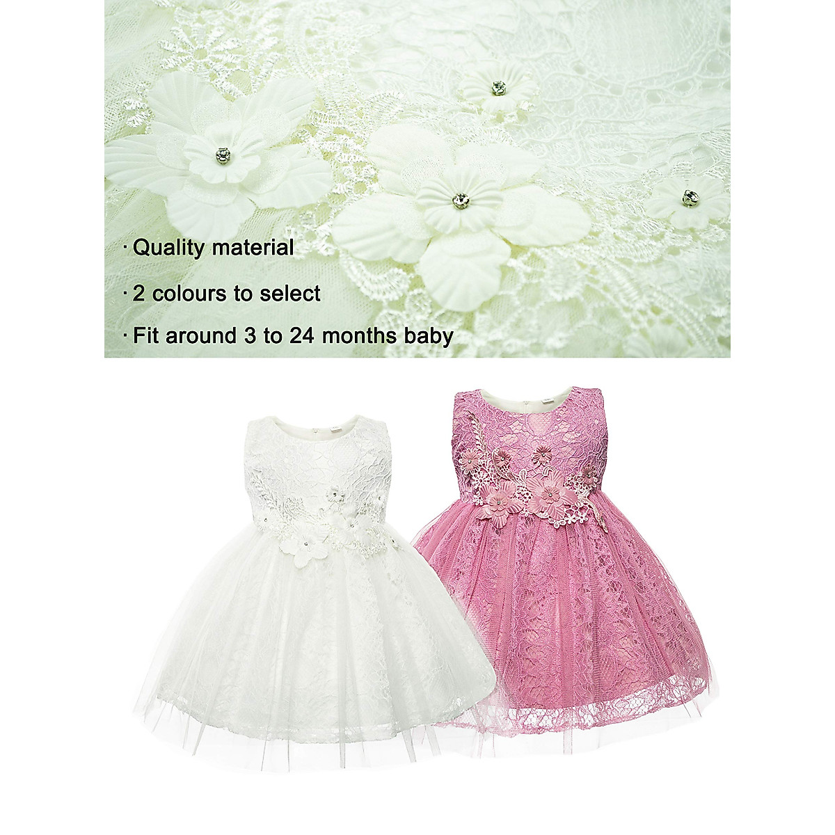 CIELARKO Baby Girl Dress Infant Flower Lace Wedding Party Dresses for 0-24 Months (18-24 Months, White)