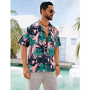 BOJIN Men's Hawaiian Shirts Short Sleeve Tropical Beach Casual Button Down Shirts BJ012 1XL