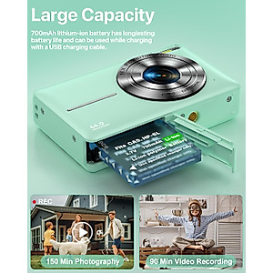 Digital Camera, FHD 1080P Kids Camera 44MP Compact Digital Camera with 32GB Card, 1 Batteries 16X Digital Zoom Point and Shoot Digital Cameras Gift for Kids Boys Girls Teens (Green)