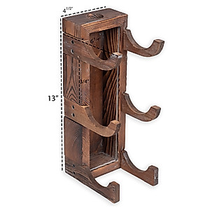 Rustic State Blanc Wall Mounted Wood Vertical Wine Rack and Cork Storage Holder Shelf Organizer for 3 Bottles - Home, Kitchen, Dining Room Bar Décor - Walnut