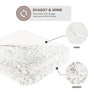 Hyde Lane White Fluffy Throw Blanket for Couch ，2 Way Reversible Ultra Soft Long Faux Fur Fuzzy Plush Blankets for Home，As A Gift for Women -50x60 Ivory