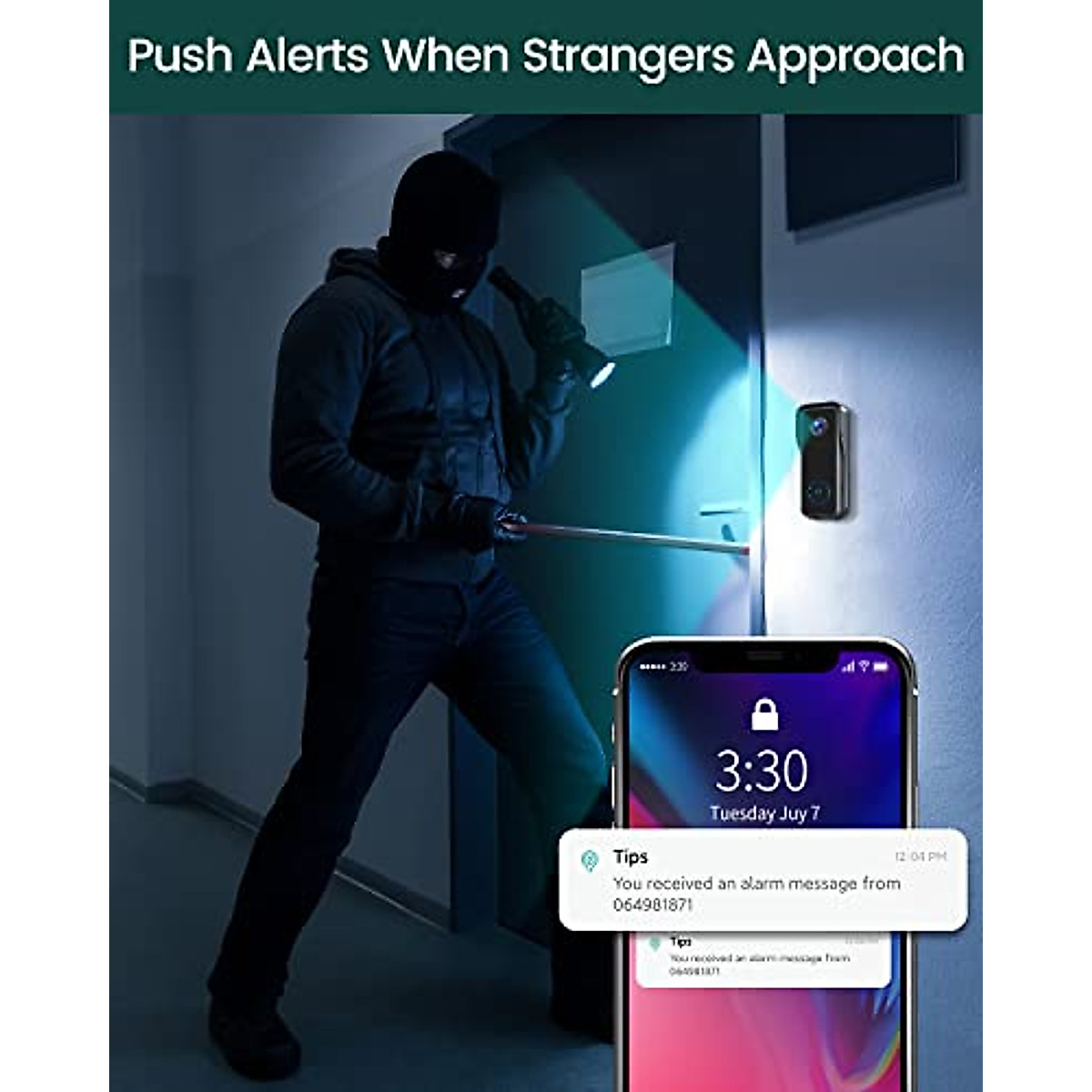 Wireless Video Doorbell Camera with Wireless Chime, Euki Door Bell Ringer Wireless with Camera, 2K HD New Version, Human Detection, Night Vision, 2-Way Audio, IP65, Rechargeable Battery, iOS & Android
