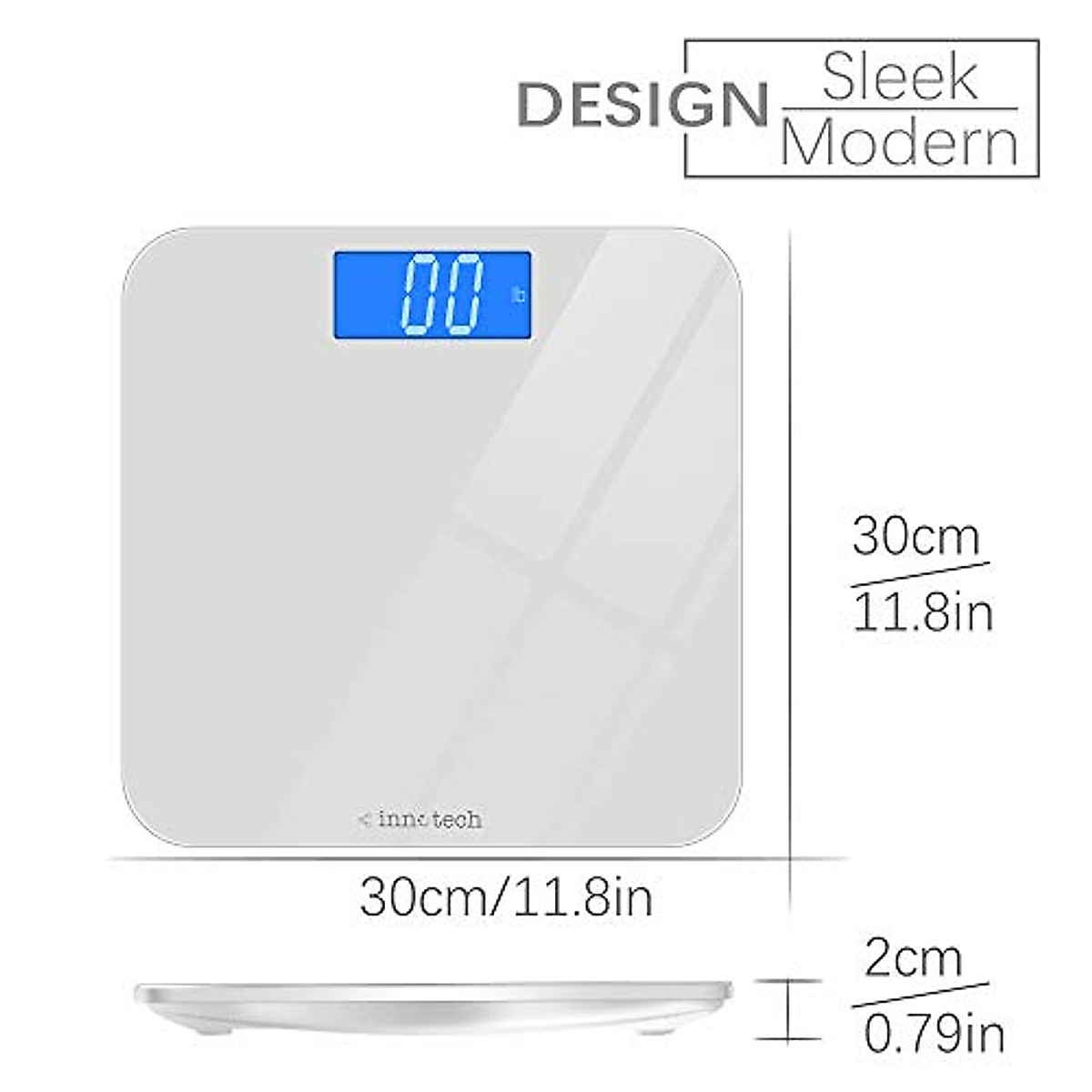 Innotech Digital Bathroom Scale with Easy-to-Read Backlit LCD (White)