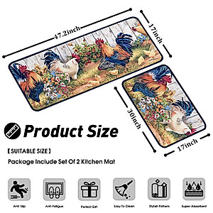 OUXIOAZ Rooster Kitchen Rugs and Mats Non Skid Washable Absorbent Microfiber Kitchen Mat for Floor, Kitchen Mat Set of 2 Rooster Kitchen Decor Stain Resistant 17"x47"+17"x30"