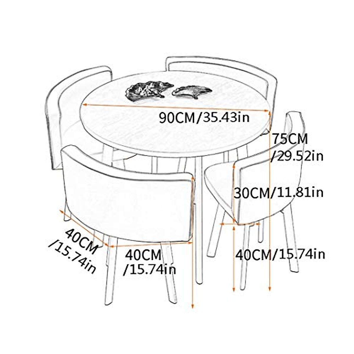 Dining Table & 4 Chairs, Compact Kitchen Table Set Bedroom Adults Commercial Restaurant Leather Seat Chair Round Small Wood Table Metal Frame Home Kitchen Office Negotiation Meeting (Color : Yellow)