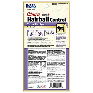 INABA Churu for Cats, Functional, Creamy Lickable Purée Cat Treat for Hairball Control with Taurine & Vitamin E, 0.5 Ounces Each, 24 Tubes (4 per Pack), Tuna Recipe