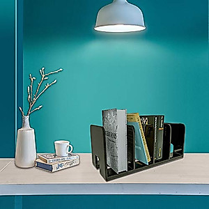 Desktop Book Organizer for Desk - wishacc Book Organizer Office Letter Sorter File Organizer Tabletop Acrylic Book Storage Rack with 4 Vertical Upright Compartments