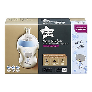 Tommee Tippee Closer to Nature Decorated Bottle, Blue, 3 Count (Pack of 1)