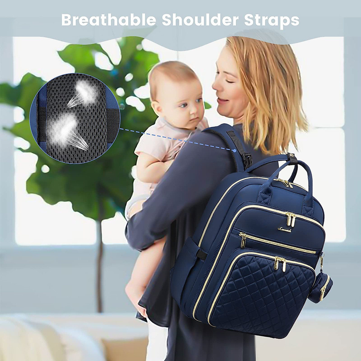 LOVEVOOK Diaper Bag Backpack,Quilted Baby Bag for Mom and Dad, Large Capacity Travel Back Pack with Changing Pad & Pacifier Holder,Navy Blue