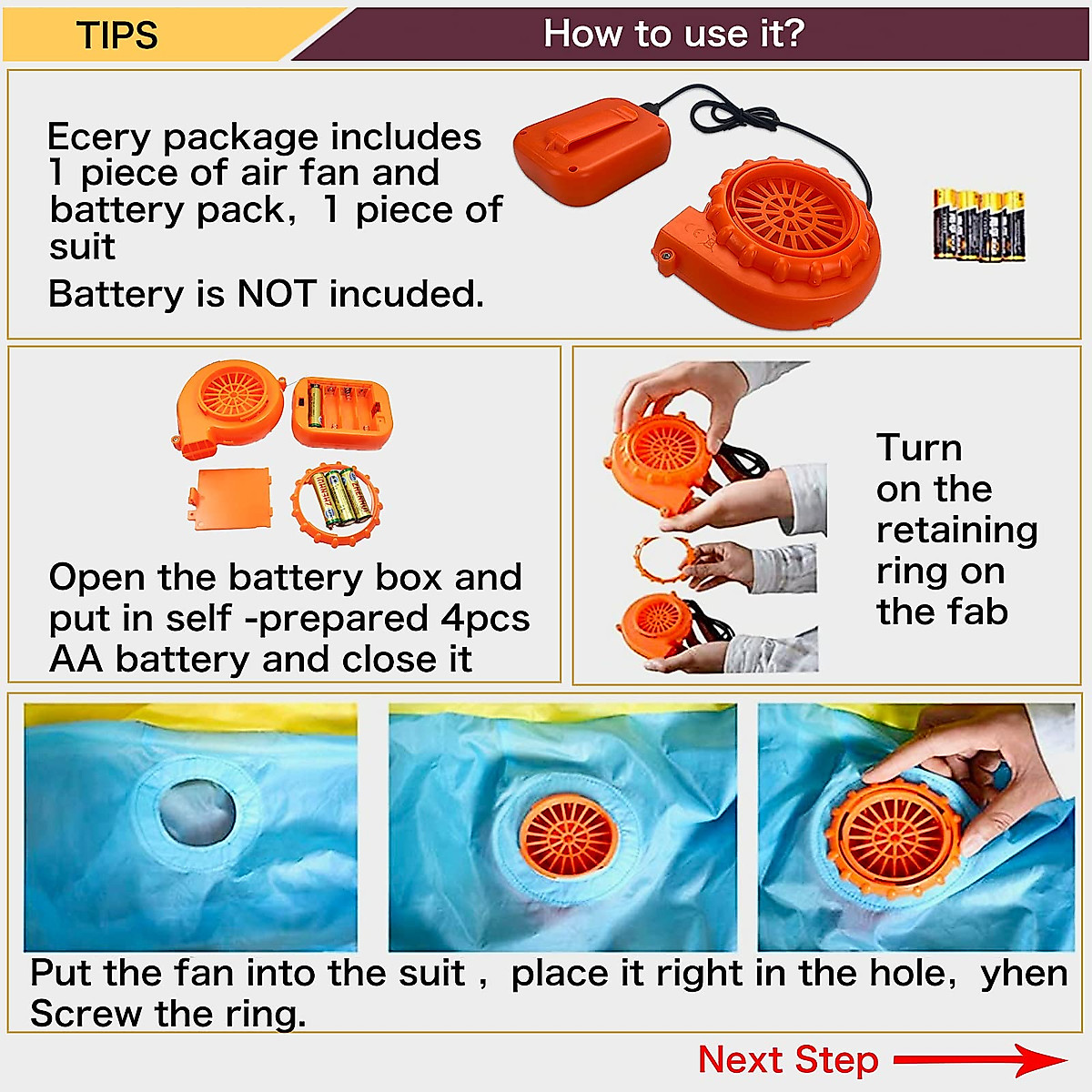 ChristmaxStore Mini Blower Fan for Inflatable Costume Fans for Dinosaur Halloween Costume Orange