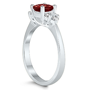 Princess Cut 5X5MM Garnet and Diamond Duchess Ring in 10K White Gold