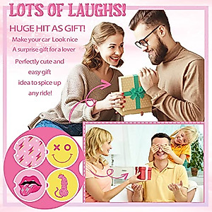 4 Pcs Preppy Car Coasters with Finger Notch Absorbent Ceramic Car Cup Holder Coasters Leopard Face Smile Cute Coasters Lip Lightning Bolt Car Drinks Coasters Auto Accessories for Women Men, 2.5 Inch