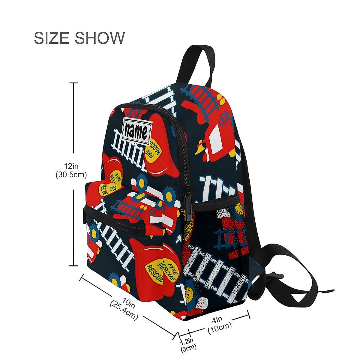 Glaphy Custom Kid's Name Backpack, Red Fire Truck Car Cute Toddler Backpack for Daycare Travel, Personalized Name Preschool Bookbags for Boys Girls