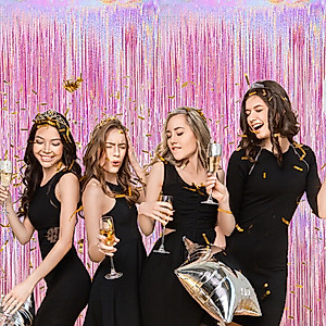 Glitter Pink Fringe Party Curtain - 6.5x9.8 feet, Pack of 2 | LILF Pink Tinsel Streamers Foil Fringe Backdrop Curtain with Non-Marking Tape for Birthday Bachelorette Party Decoration Photo Booth Props