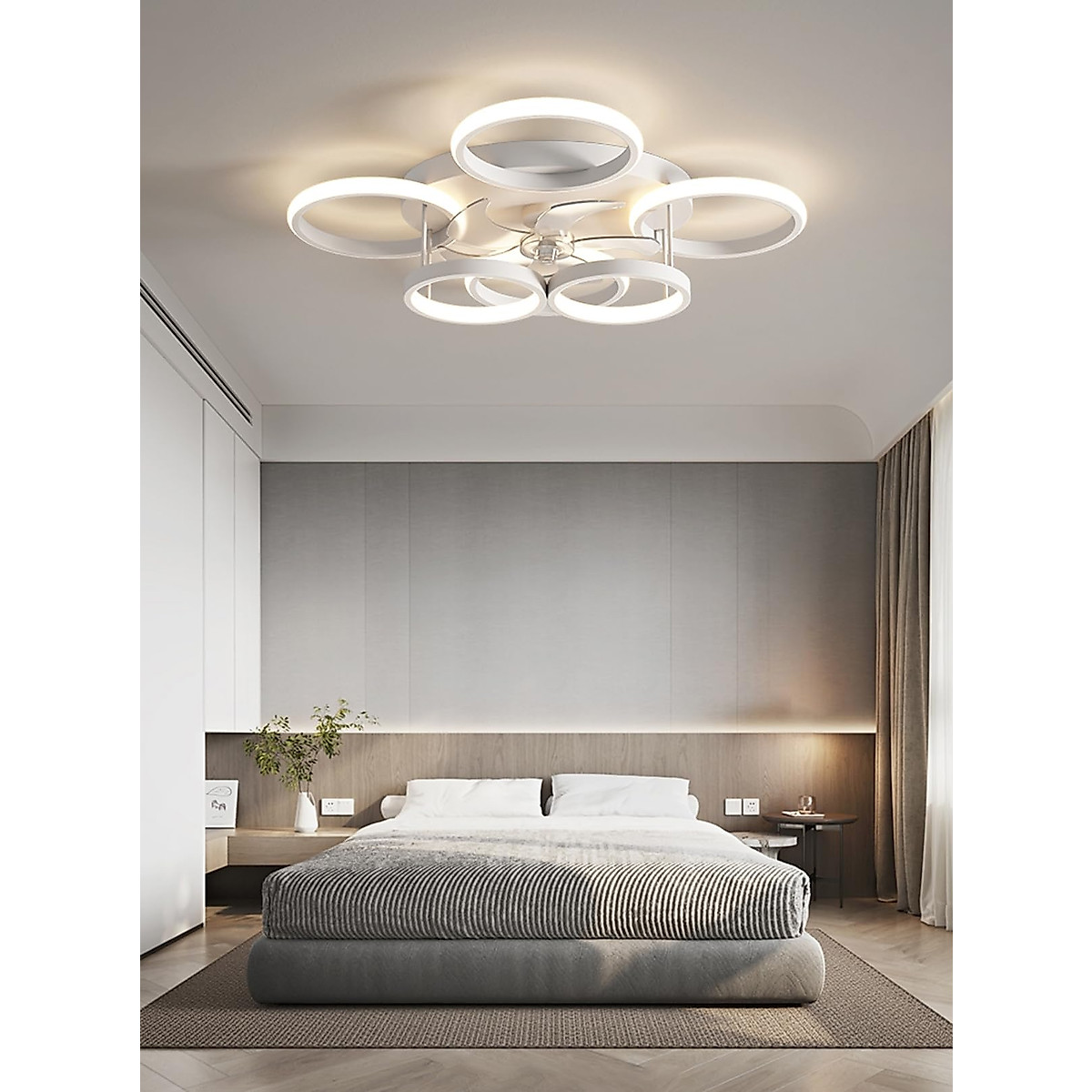 Anyeark Low Profile Ceiling Fan with Light Modern, Bedroom Ceiling Smart Fan with LED, Fandelier Ceiling Fan Flush Mount 25.6-inch, 3000K-6500K Stepless Color Change, Assembly Required (White)