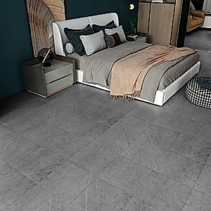 CHICHOME Gray Peel and Stick Floor Tile Matte Marble Vinyl Flooring Waterproof Self Adhesive Wall Tiles for Interior Wall Décor 12'' x12'' Removable Flooring Tiles for Bathroom Kitchen Floor 6PCS