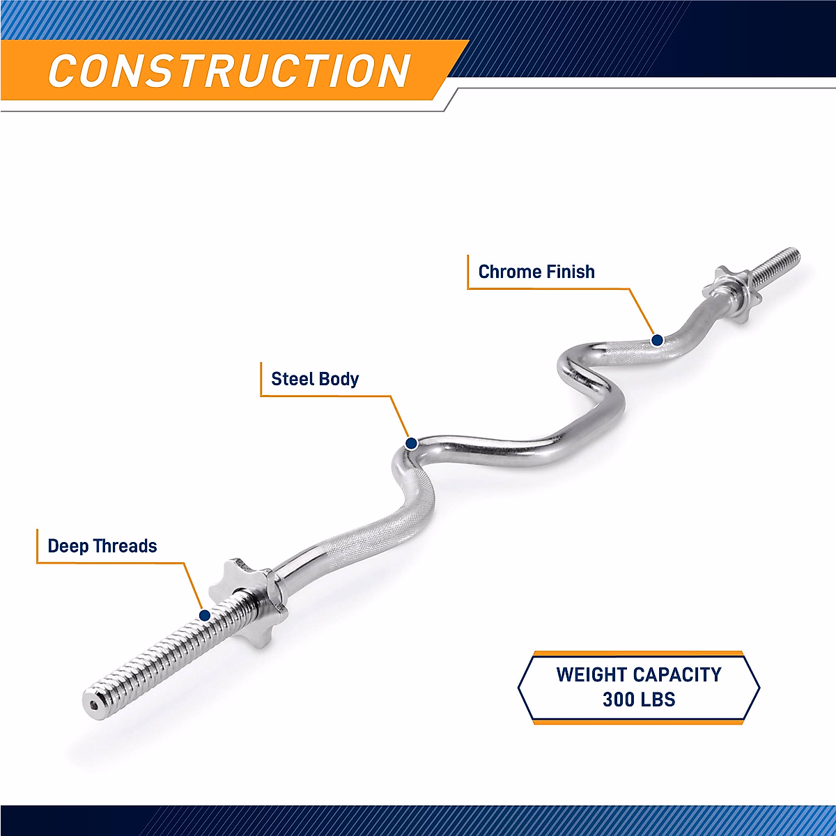 Marcy Triceps and Biceps Combo Curl Bar for 1-inch Weight Plates Weightlifting Strength Training Accessory for Home Gym TBC-51