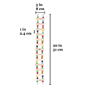SunGrow Bird Ladder Bridge, 20 x 3 Inches, Raw Wood and Edible Dye, Suitable for Small to Medium Birds, 1 Piece