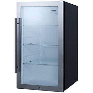 Summit Appliance SPR489OSADA ADA Compliant Commercially Approved Shallow Depth Indoor/Outdoor Beverage Cooler for Built-in or Freestanding Use with Glass Door, Black Cabinet, Auto Defrost