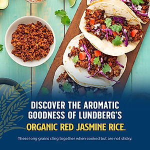Lundberg Organic Red Jasmine Rice, Long Grain Red Rice - Non-Sticky, Fluffy Aromatic Rice, Organically Grown in California, Pantry Staples, 16 Oz