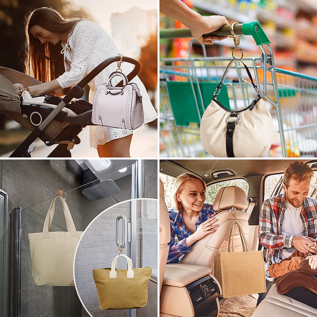 MAGTOBO Handbag Holder More Versatile Purse Hook Hanger for Table with Circular Carabiner Clip Fits on Car, Back of Chairs, Door..