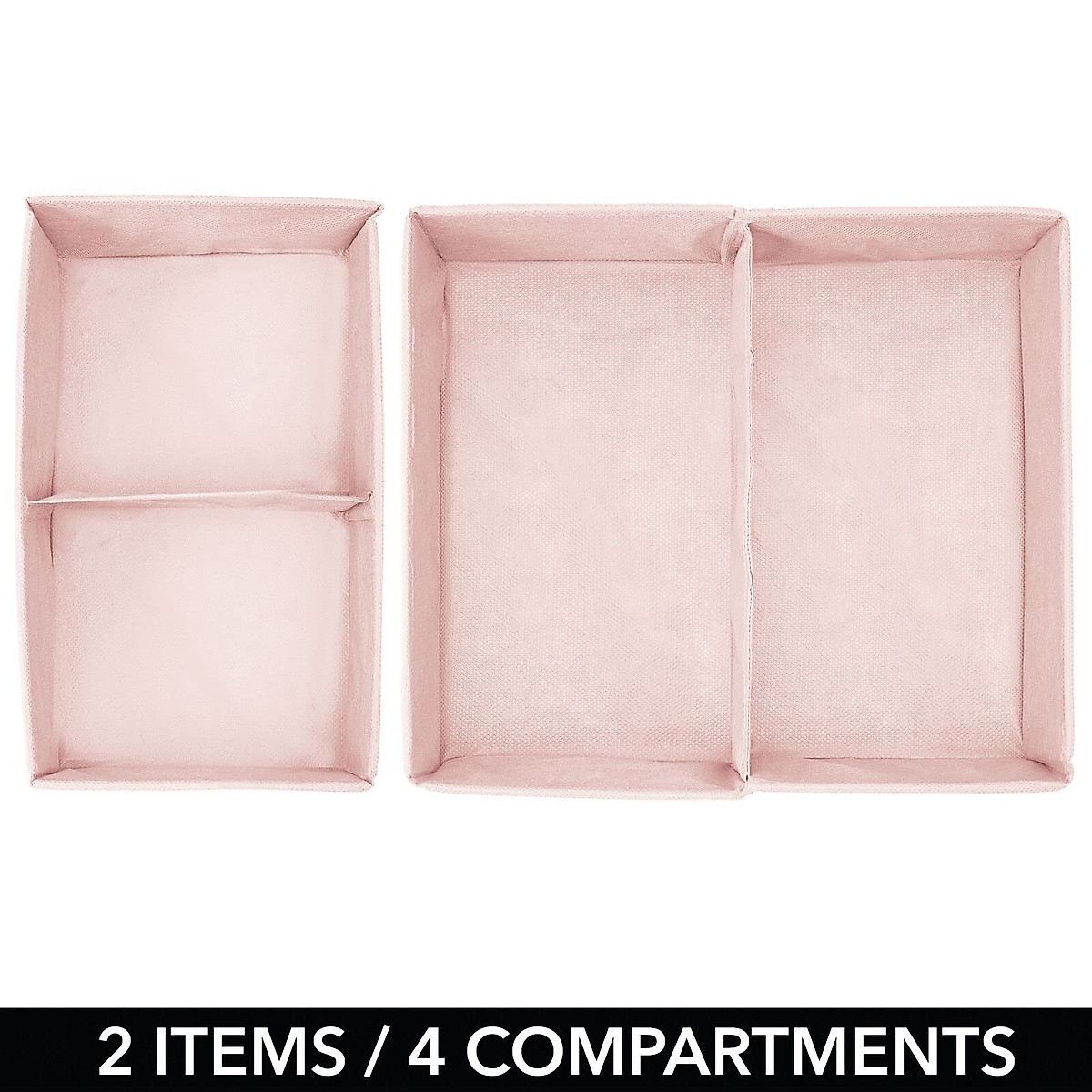 mDesign Fabric Drawer Organizer Bins, Kids/Baby Nursery Dresser, Closet, Shelf, Playroom Organization, Hold Clothes, Toys, Diapers, Bibs, Blankets, Set of 2, 6 Pack, Pink/White Polka Dot