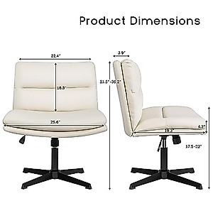PUKAMI Armless Desk Chair No Wheels,PU Leather Criss Cross Legged for Home Office,Modern Swivel Vanity,Mid-Back Computer Chair,Height Adjustable Wide Seat Task Chair (Beige)