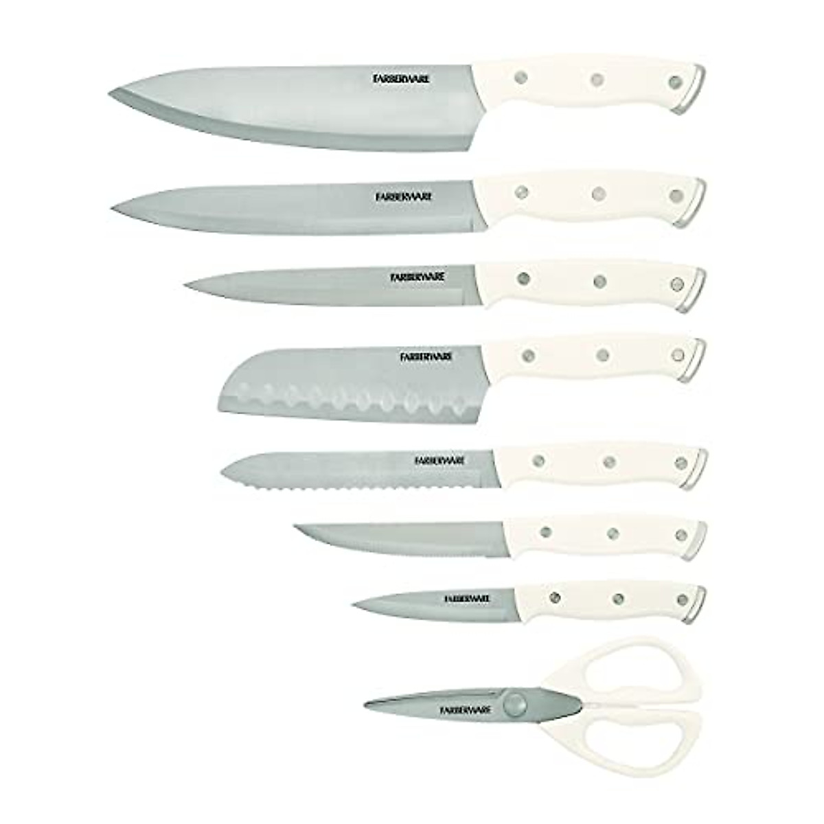 Farberware Edgekeeper Triple Riveted Knife Block Set with Built in Sharpener, 14-Piece, White