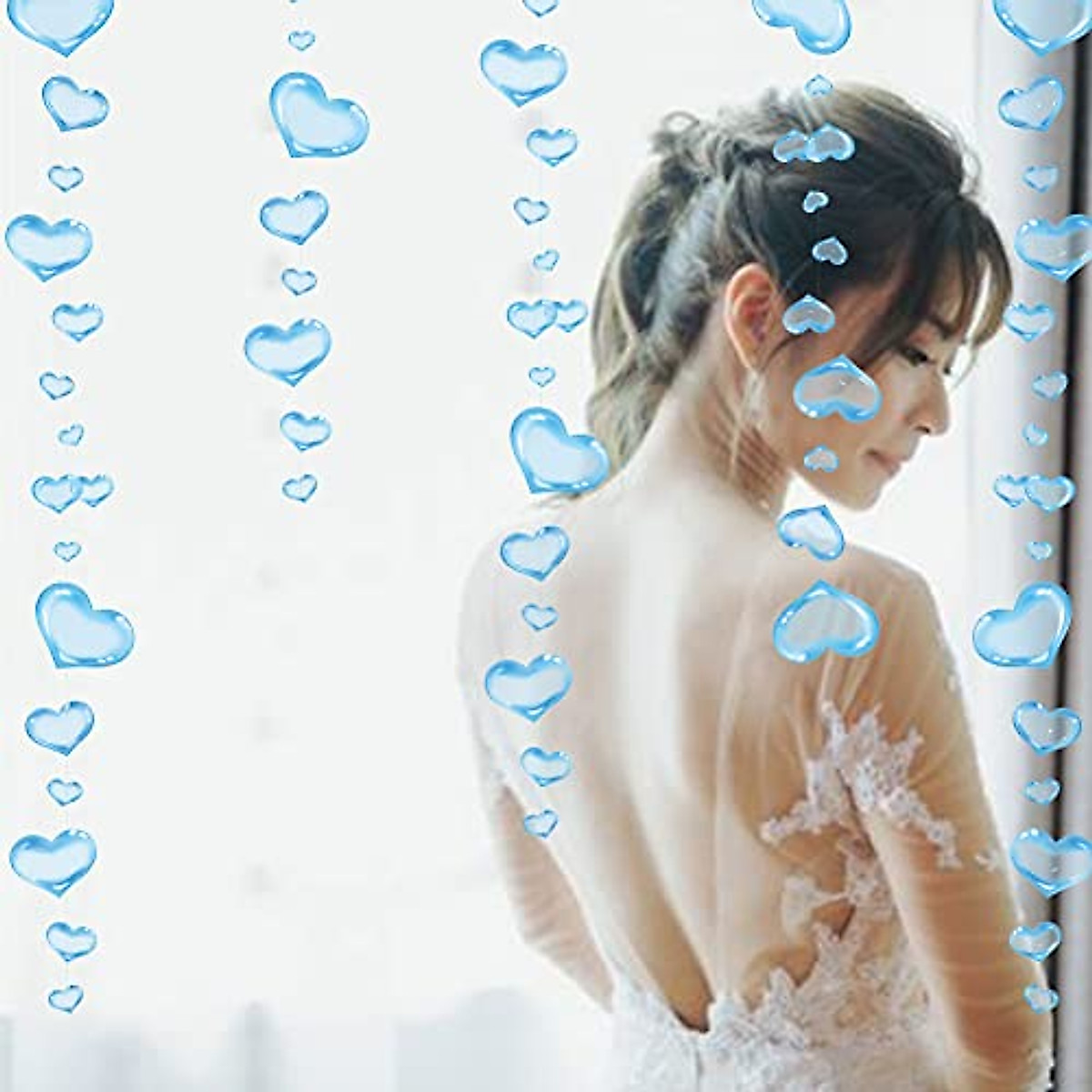 2Strings Blue Heart Garlands Decorations for Valentine's Day Wedding Party Decor Birthday Baby Shower Anniversary Hanging Hearts Banner Streamer for Ceiling Wall Window