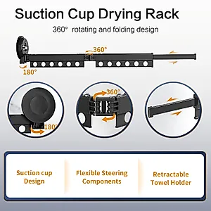 HotMax Suction Cup Clothes Drying Rack Wall Mounted, Retractable Collapsible Drying Racks for Laundry, Space Saving Dryer Rack, Balcony, Apartment Space Saver Organization(Bifold, Suction Cup)