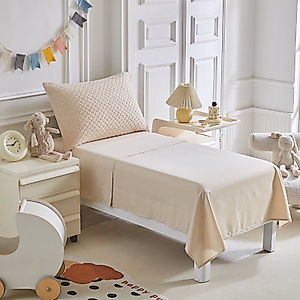 Cream Toddler Bedding Set 4 Pieces Tufted Boho Cubes Style - Includes Adorable Quilted Bohemian Comforter, Fitted Sheet, Top Sheet, and Pillow Case for Girls Boys Bed