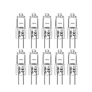 10 Pack CRYSTAL CLEAR 4MM Wide 20 Watt AC DC 12V T3 Light Bulb Replacement JC G4 2 Pin Base Halogen Kitchen Table Pendant Lamp 12 Volt 20W Bi-Pin Warm Clear Bright White Landscape Desk Lighting
