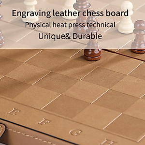 15" Magnetic Chess & Checkers Set，suwam Leather Portable Travel Chess Board Games，Beginner Large Chess Set for Kids and Adults