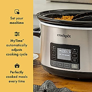 Crockpot Portable 7 Quart Slow Cooker with Locking Lid and Auto Adjust Cook Time Technology, Stainless Steel