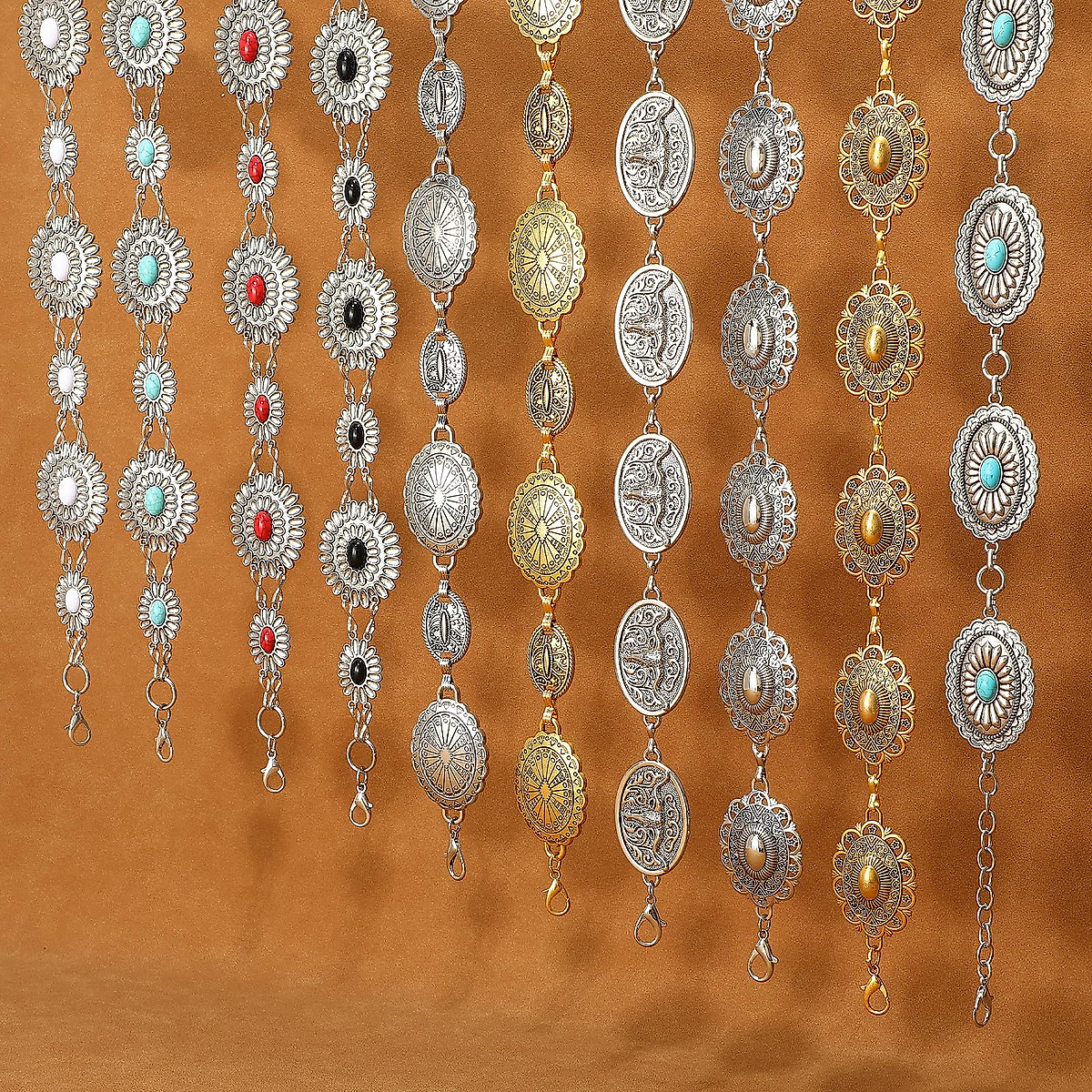 VONMELLI Western Belts for Woman Cowgirl Boho Concho Chain Waist Belt for Country Concert Dresses Jeans Silver-Shiny M