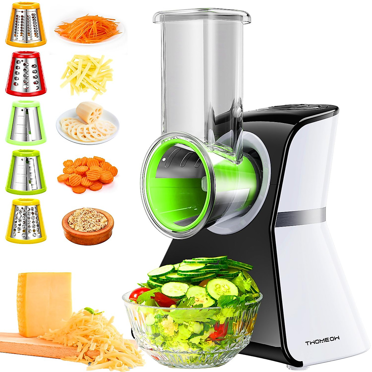 Electric Cheese Grater Salad Shooter,5-In-1 Electric Slicer For Home Kitchen,One-Touch Easy Control,With Safety Push Bar Cheese Grater Electric For Zucchini,Cheese,Vegetables And Smoothie