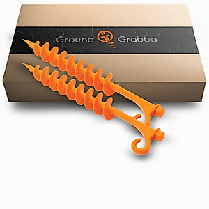 GROUNDGRABBA Lite Orange Tent Stakes - Tent Stakes for Sand | Screw in Earth Ground Anchors for Maximum Grip and Longevity in Soft Surfaces - 2 Pack