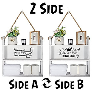 Bathroom Shelves Over Toilet, 3 Tier Toilet Top Organizer Wall Wooden Hanging Shelf for Bathroom Organizer Toilet Paper Holder Storage, Bottles Organizer, Restroom Organiser Rack (Seat&Bath)