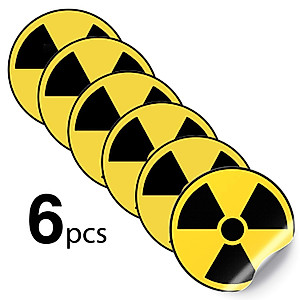 Radiation Hazard Warning Label, 3" Round, Pack of 6 Decals, Coated Paper, Yellow/Black Universal Radiation Symbol Stickers, Self-Adhesive Radioactive Sign