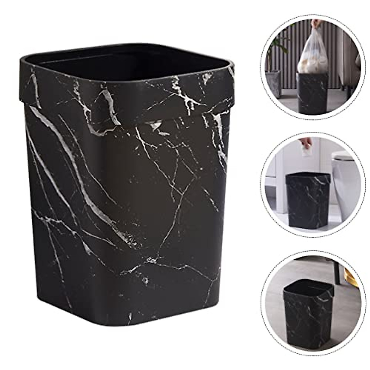 Cabilock Uncovered Trash Can Creative Marble Garbage Can Paper Waste Basket Dustbin Pen Pencil Desktop Storage Organizer for Home Kitchen Bathroom Office