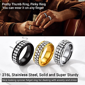 PROSTEEL Stainless Steel Spinning Pinky Ring Size 8 Cubic Zirconia Anxiety Chunky Ring Fidget For Women Men