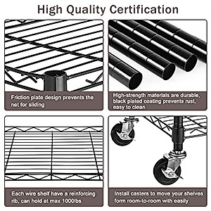 XXkseh 6000Lbs Capacity Storage Shelves Heavy Duty Shelving Unit 6 Tier Metal Shelving NSF Certified with Wheels and Adjustable Feets Commercial Grade Utility Shelf, 48"x 18"x 76" Wire Rack, Black