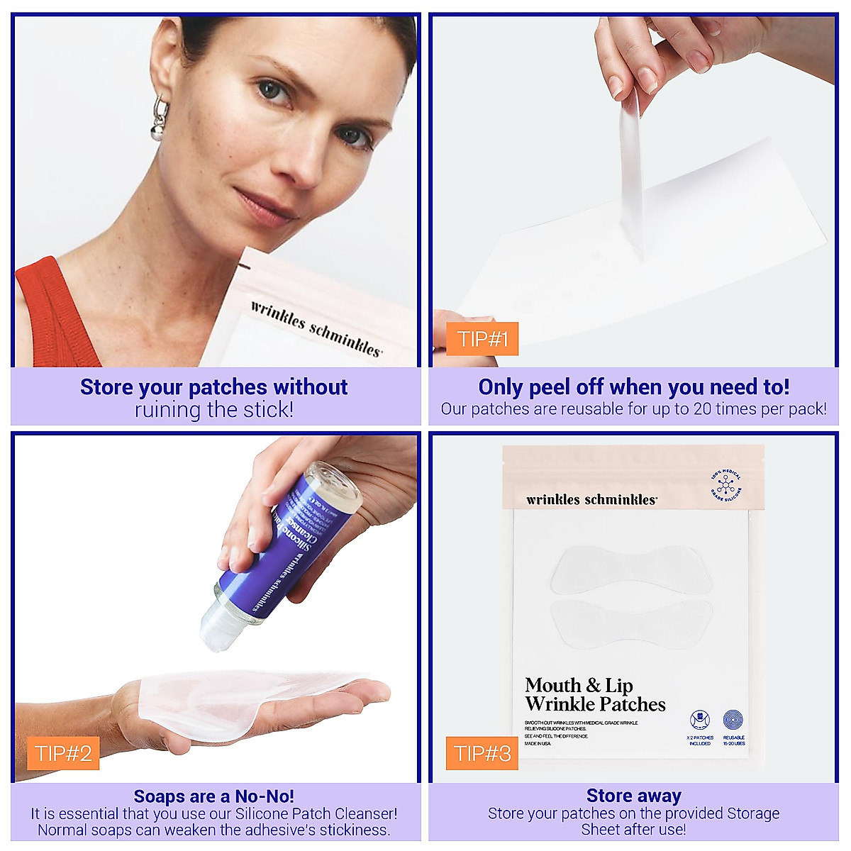 Wrinkles Schminkles Mouth & Lip Wrinkle Patch - Reusable Silicone Smoothing Pads for Noticeable Wrinkle Reduction - Lip Wrinkle Prevention for Youthful, Smooth Skin (2 Pack)