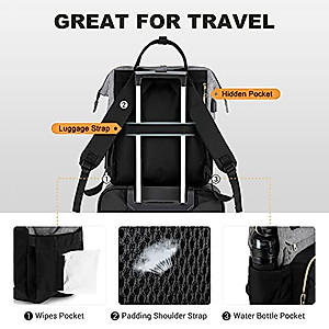 LOVEVOOK Laptop Backpack for Women Fashion Business Computer Backpacks Travel Bags Purse Doctor Nurse Work Backpack with USB Port, Fits 15.6-Inch Laptop Grey Black