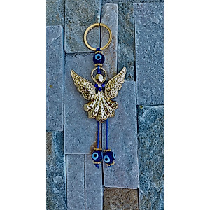 LUCKBOOSTIUM 18K Gold Plated Metal Beautiful Angel w/Blue Crystal & Evil Eye Hanging Ornament Good Luck Charms Home Keys Bags & Rear View Mirror Accessories Gift for Men & Women (Gold Angel 2)